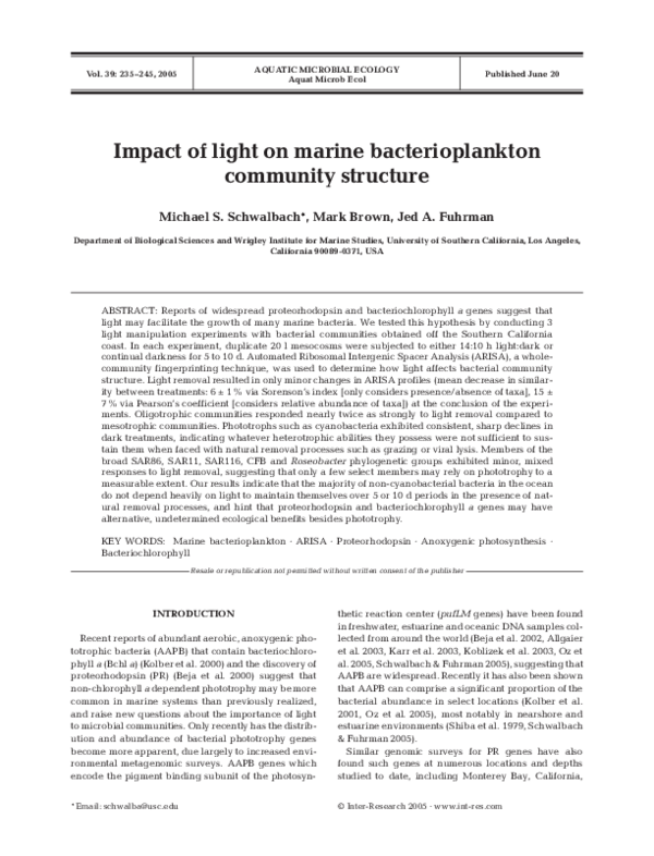 (PDF) Impact of light on marine bacterioplankton community structure
