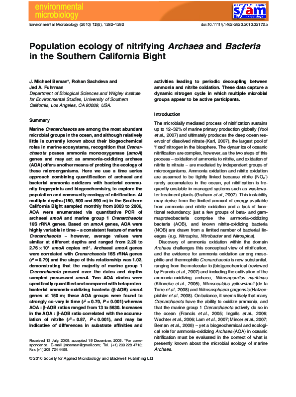 (PDF) Population ecology of nitrifying Archaea and Bacteria in the ...