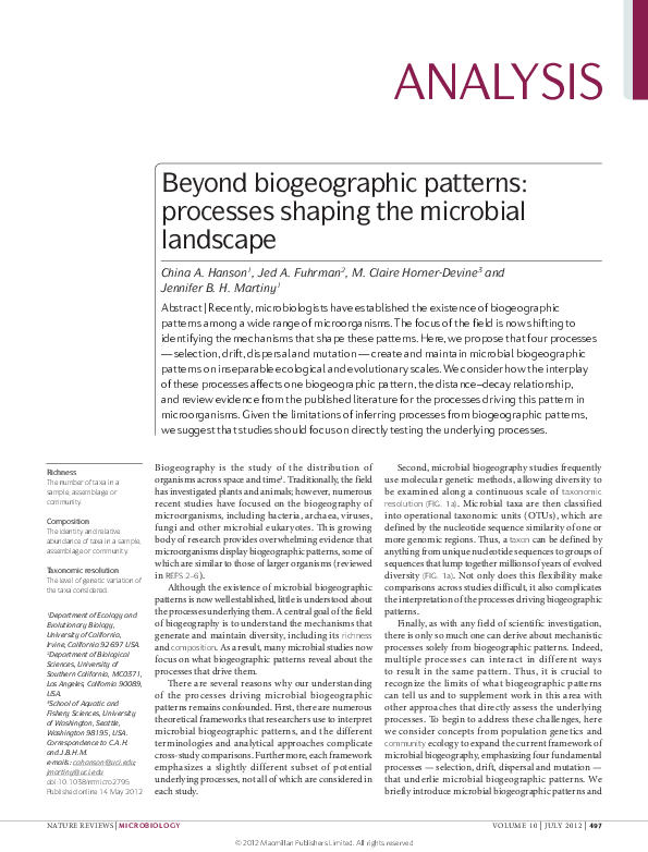 (PDF) Beyond biogeographic patterns: processes shaping the microbial ...