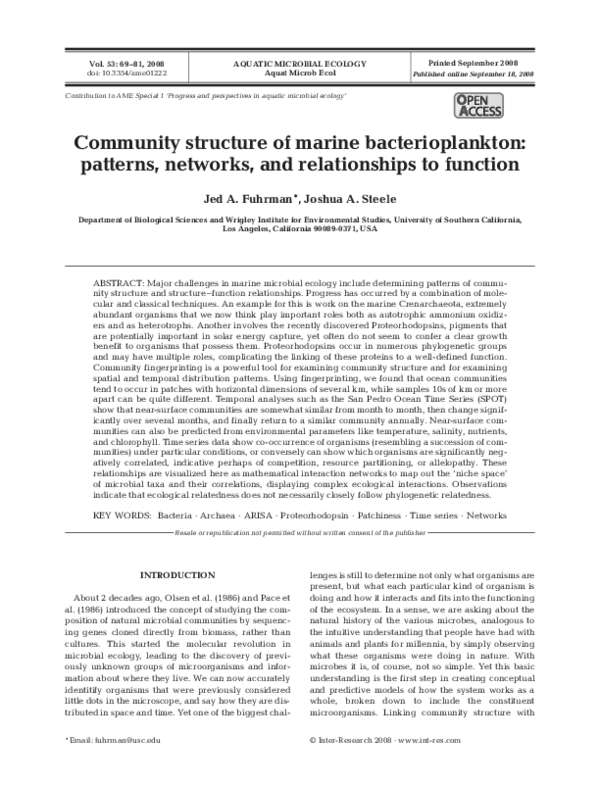 (PDF) Community structure of marine bacterioplankton: patterns ...