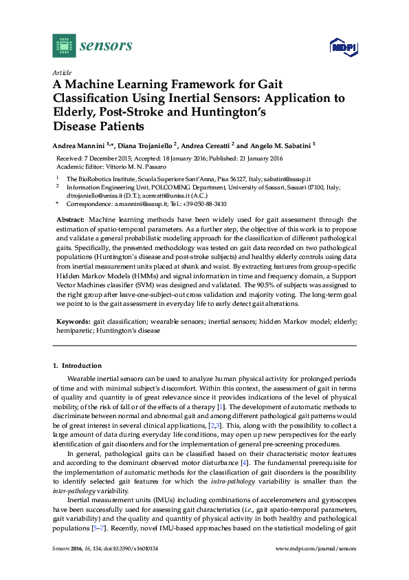 Pdf A Machine Learning Framework For Gait Classification Using