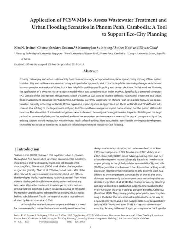 (PDF) Application of PCSWMM to Assess Wastewater Treatment and Urban ...