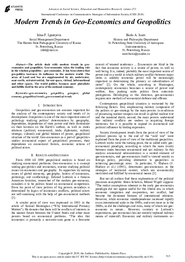 (PDF) Modern Trends in Geo-Economics and Geopolitics