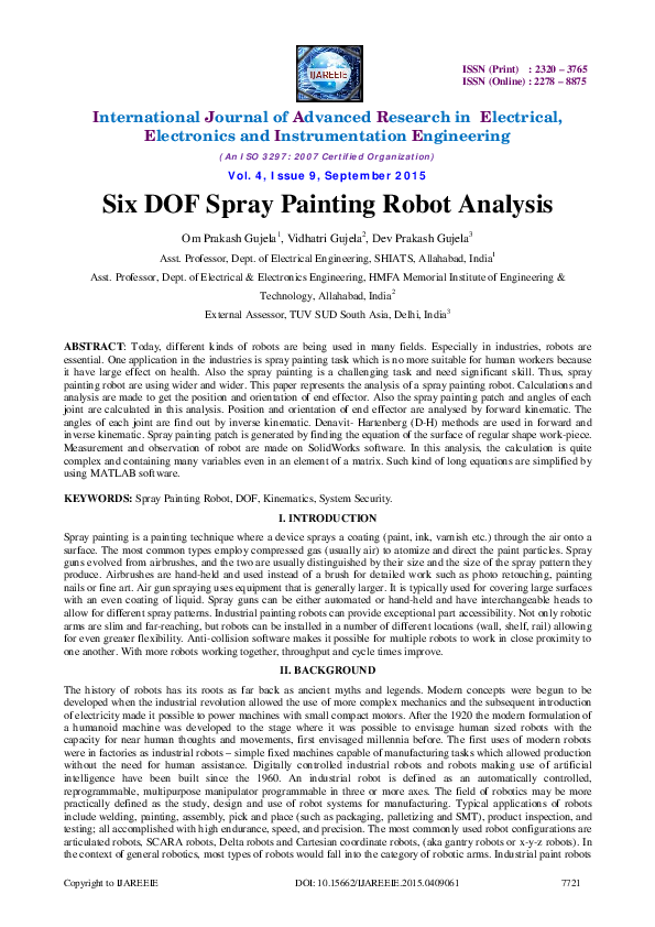 (PDF) Six DOF Spray Painting Robot Analysis