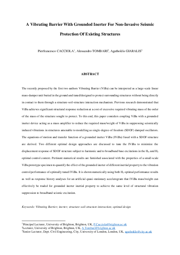 (PDF) A Vibrating Barrier with Grounded Inerter For Non-Invasive ...