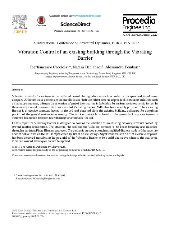 (PDF) Vibration Control of an existing building through the Vibrating ...