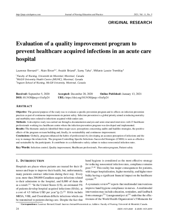 (PDF) Evaluation of a quality improvement program to prevent healthcare ...