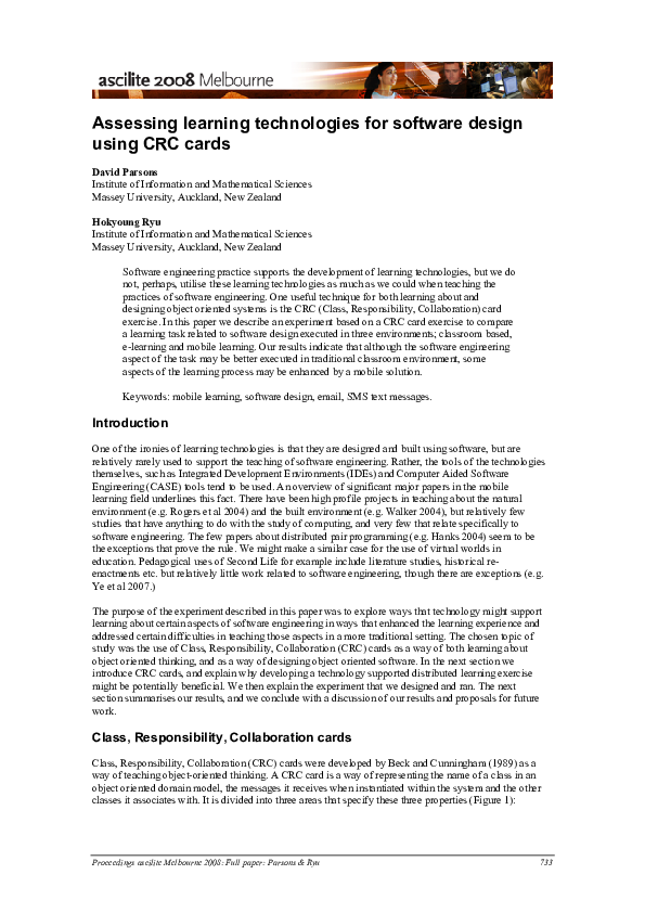 (PDF) Assessing learning technologies for software design using CRC cards