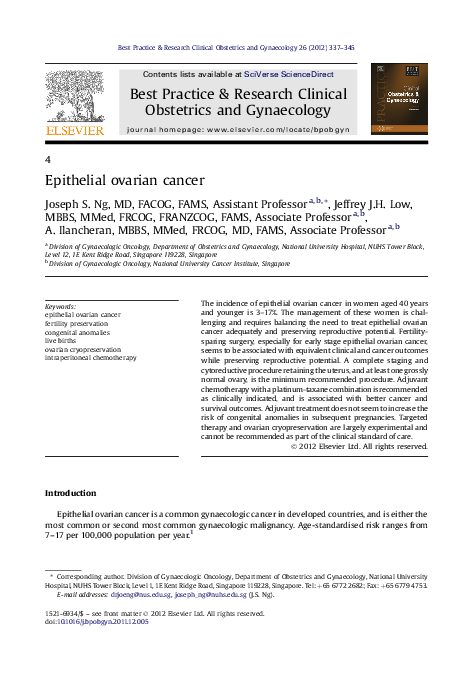 (PDF) Epithelial ovarian cancer