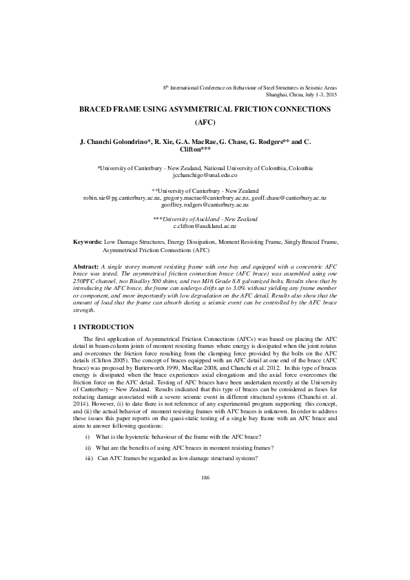 Pdf Braced Frame Using Asymmetrical Friction Connections Afc
