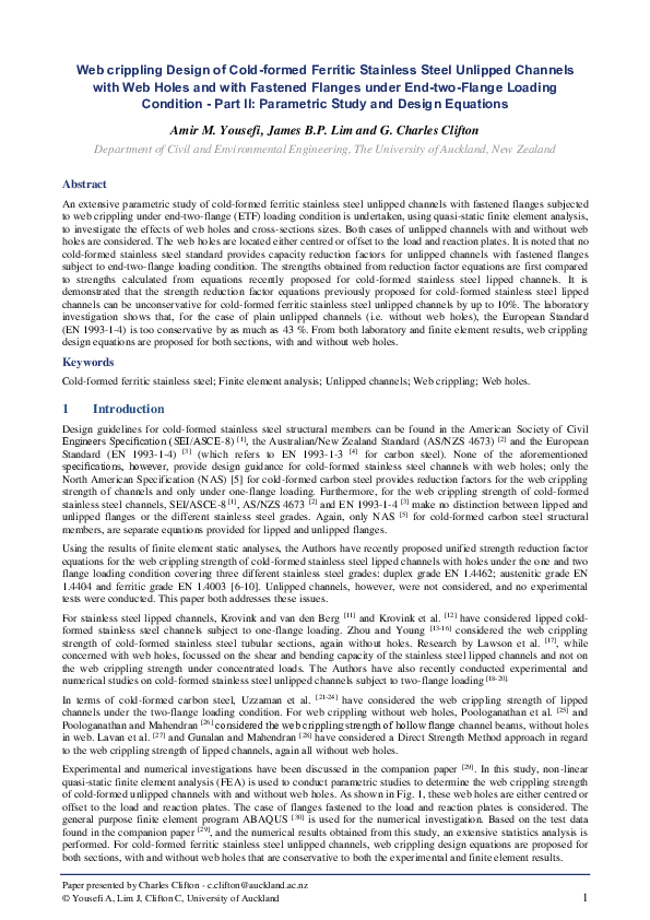 (PDF) Web crippling Design of Cold-formed Ferritic Stainless Steel ...