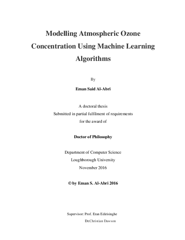 Pdf Modelling Atmospheric Ozone Concentration Using Machine Learning Algorithms