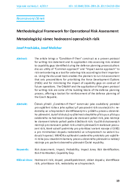 (PDF) Methodological Framework for Operational Risk Assessment