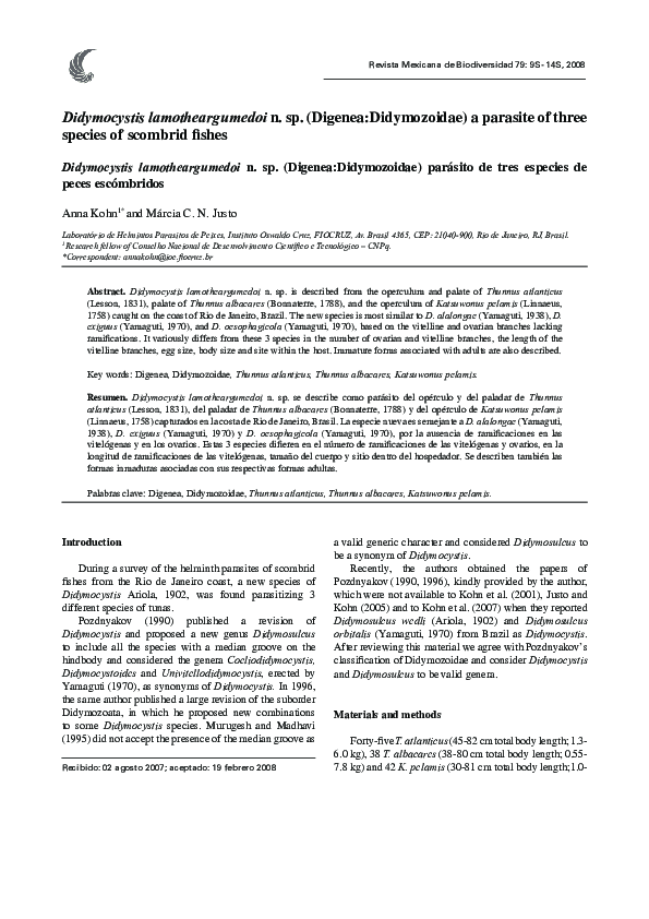 (PDF) Didymocystis lamotheargumedoi n. sp.(Digenea: Didymozoidae ...
