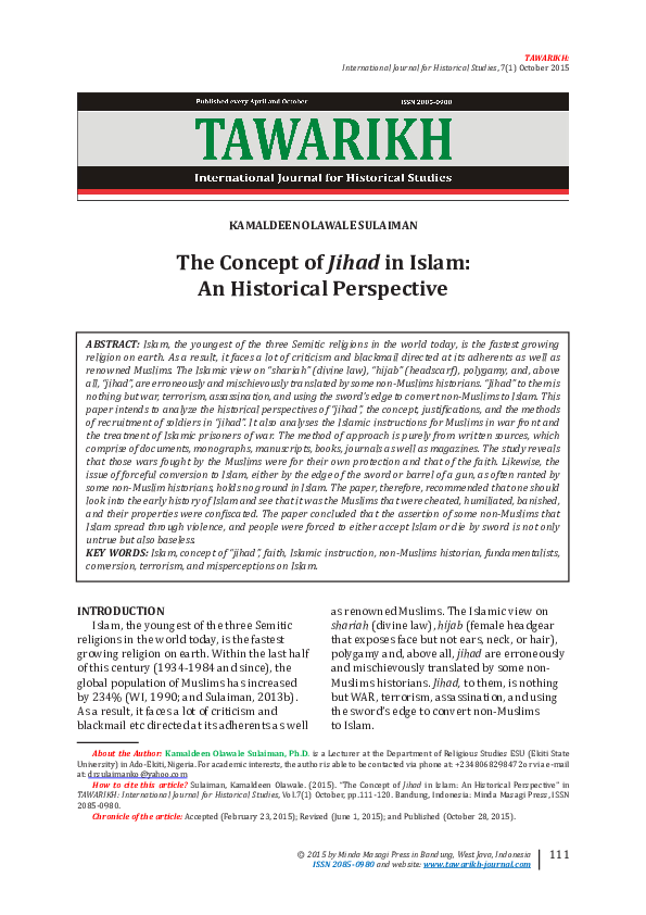 (PDF) The Concept of Jihad in Islam: An Historical Perspective