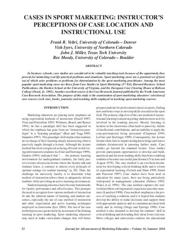 (PDF) Cases in Sport Marketing : Instructor ’ S Perceptions of Case ...