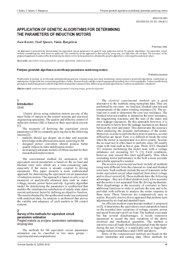 (PDF) Application of Genetic Algorithms for Determining the Parameters of Induction Motors