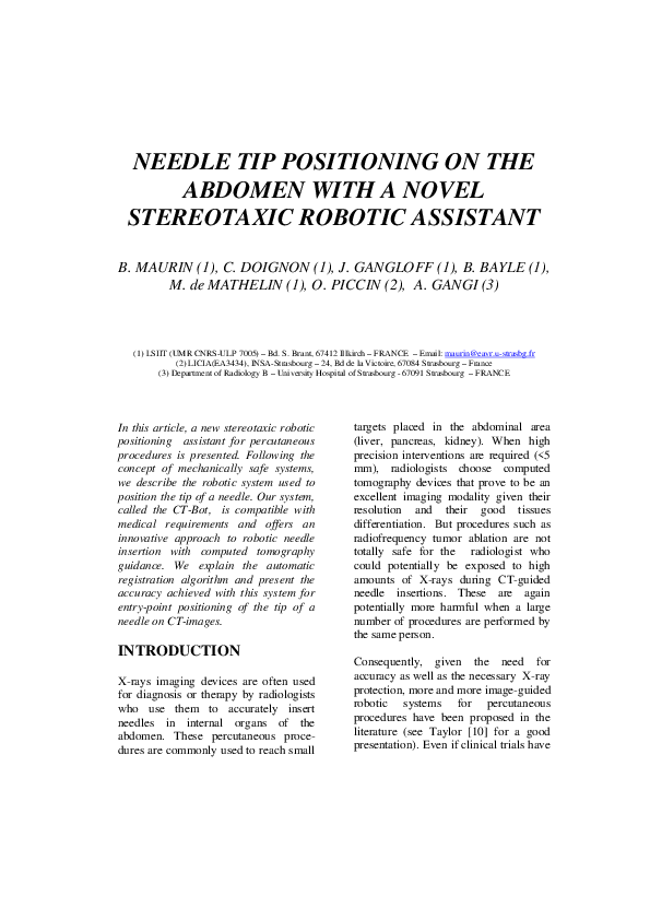 (PDF) Needle Tip Positioning on the Abdomen with a Novel Stereotaxic ...