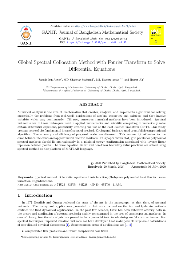 Pdf Global Spectral Collocation Method With Fourier Transform To Solve Differential Equations