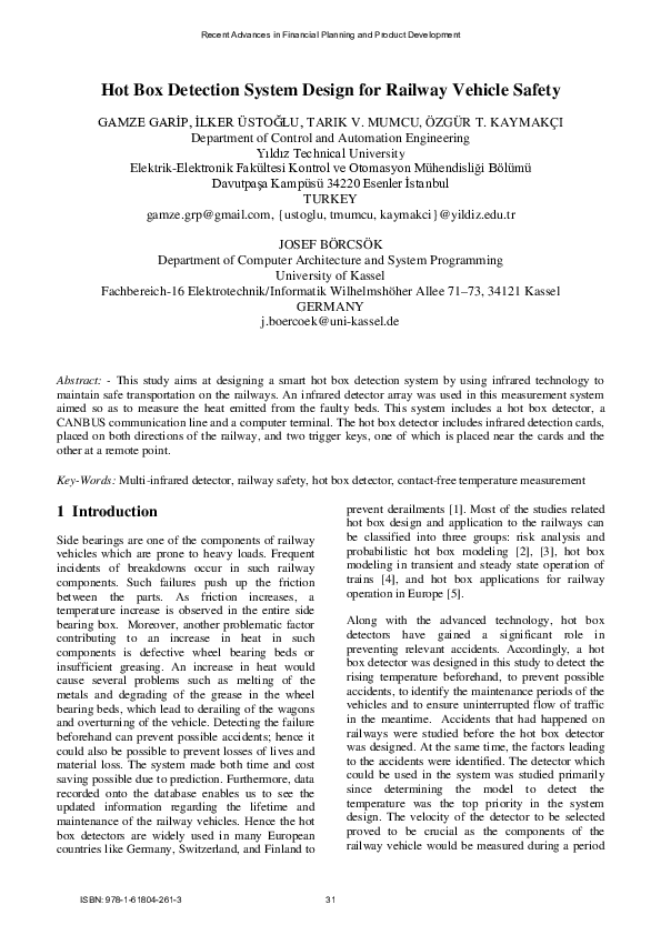 (PDF) Hot Box Detection System Design for Railway Vehicle Safety