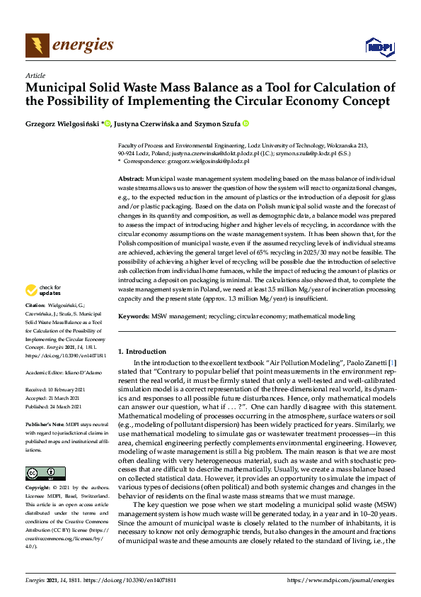 (PDF) Municipal Solid Waste Mass Balance as a Tool for Calculation of ...