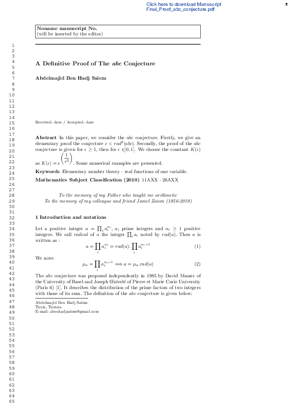 (PDF) A Definiive Proof of the ABC Conjecture