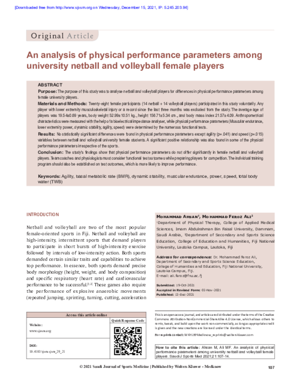 (PDF) An analysis of physical performance parameters among university ...
