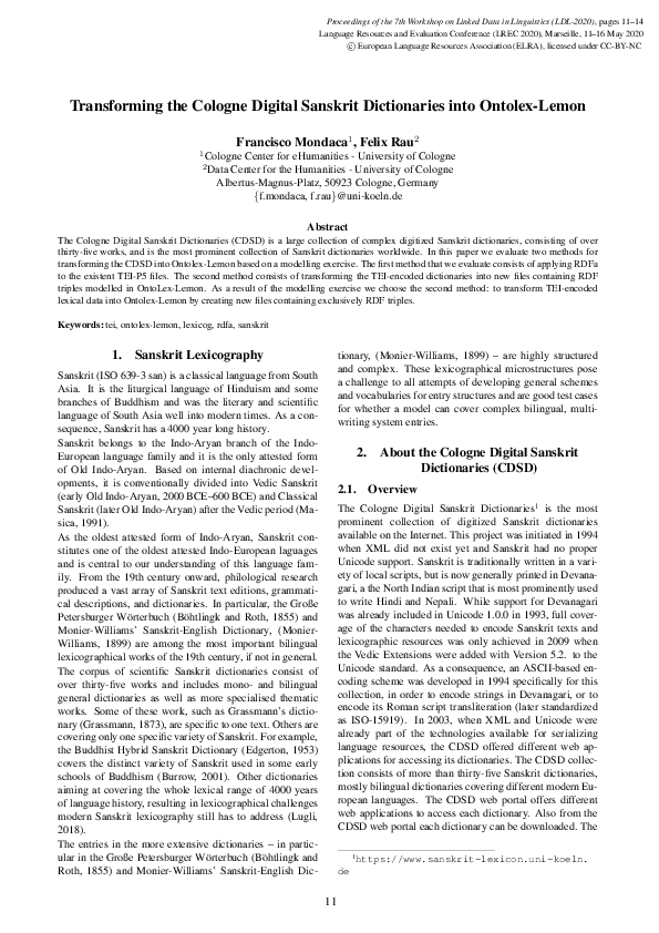 (PDF) Transforming the Cologne Digital Sanskrit Dictionaries into ...