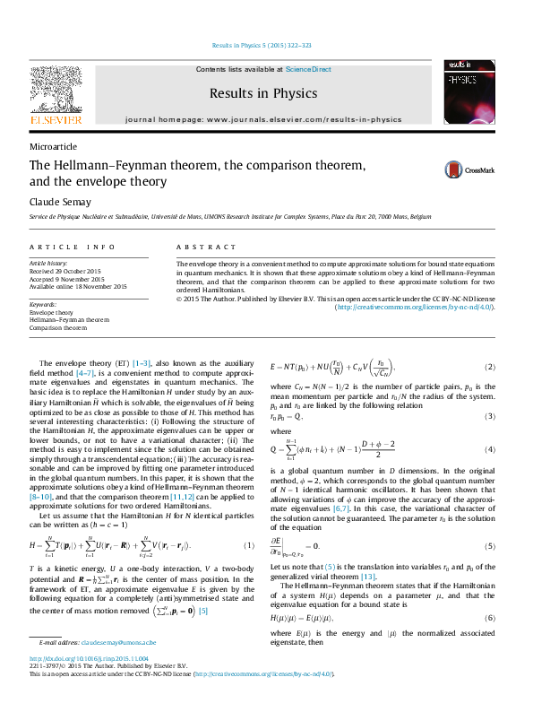 (PDF) The Hellmann–Feynman theorem, the comparison theorem, and the ...