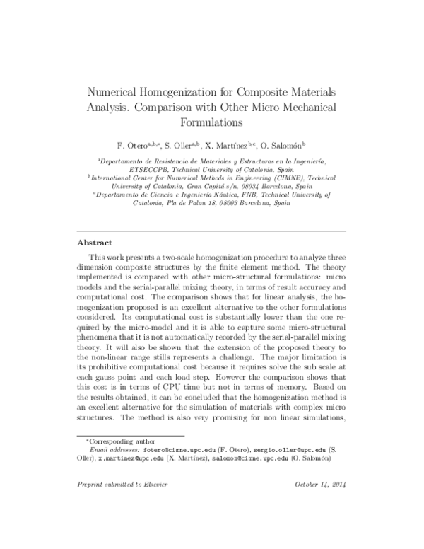 Pdf Numerical Homogenization For Composite Materials Analysis Comparison With Other Micro