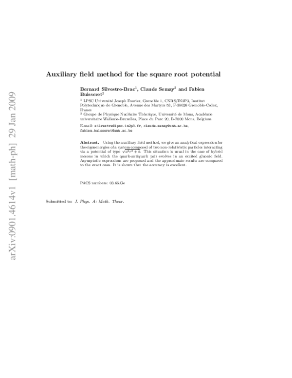(PDF) Auxiliary field method for the square root potential | Claude ...
