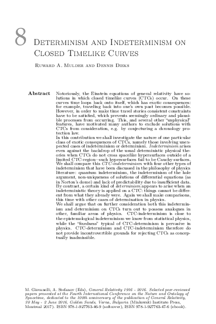 (PDF) 8 Determinism and Indeterminism on Closed Timelike Curves