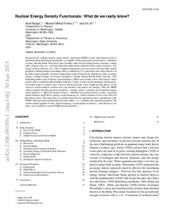 Pdf Nuclear Energy Density Functionals What Do We Really Know