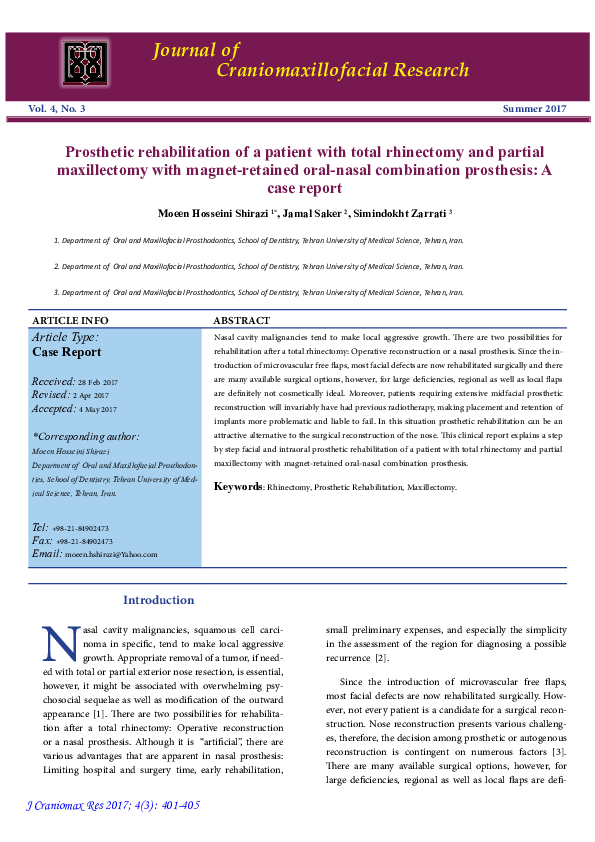 (PDF) Prosthetic rehabilitation of a patient with total rhinectomy and ...