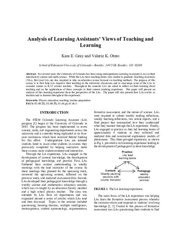 (PDF) Analysis of Learning Assistants’ Views of Teaching and Learning