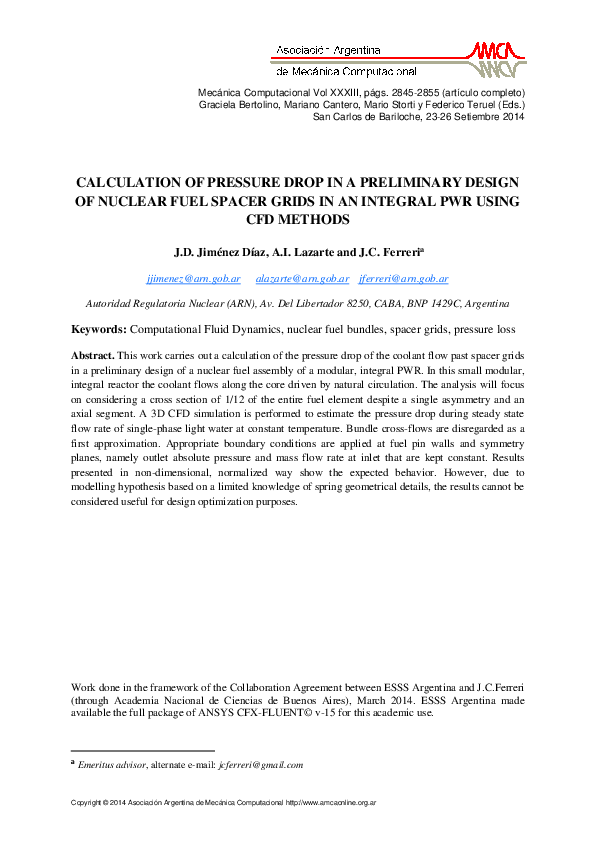 (PDF) Calculation of Pressure Drop in a Preliminary Design of Nuclear Fuel Spacer Grids in an ...