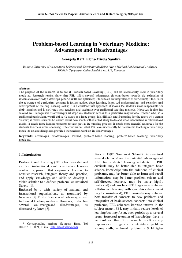 (PDF) Problem-based Learning in Veterinary Medicine: Advantages and ...