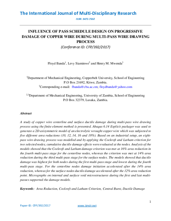 (PDF) INFLUENCE OF PASS SCHEDULE DESIGN ON PROGRESSIVE DAMAGE OF COPPER ...