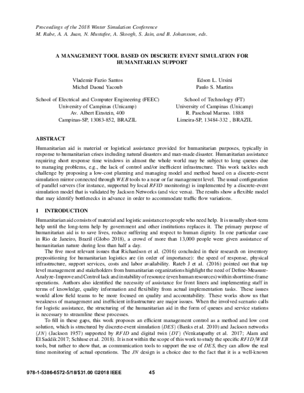 (PDF) A Management Tool Based on Discrete Event Simulation for Humanitarian Support