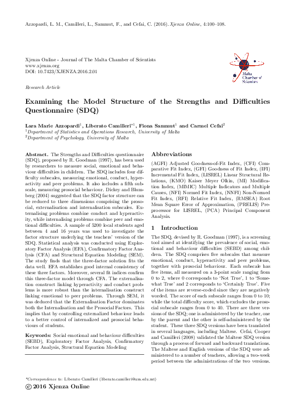 (PDF) Examining the model structure of the strengths and difficulties ...