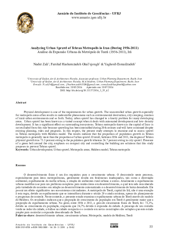 (PDF) Analyzing Urban Sprawl of Tehran Metropolis in Iran (During 1956 ...