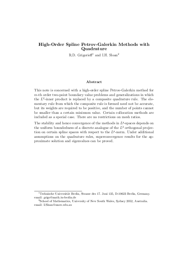 (PDF) High-order spline Petrov-Galerkin methods with quadrature