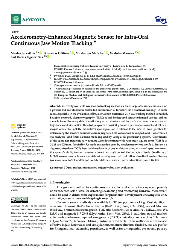 (PDF) Accelerometry-Enhanced Magnetic Sensor for Intra-Oral Continuous ...