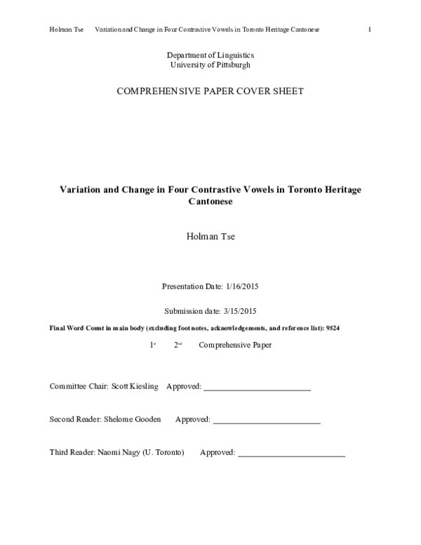 (PDF) Variation and Change in Four Contrastive Vowels in Toronto ...