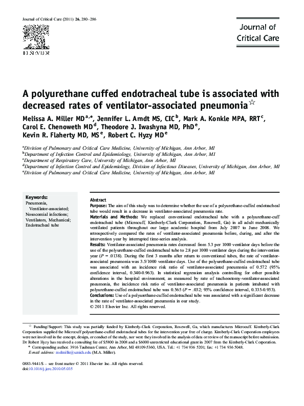 A polyurethane cuffed endotracheal tube is associated with decreased ...