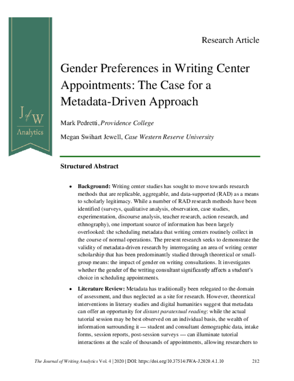 (PDF) Gender Preferences in Writing Center Appointments: The Case for a ...