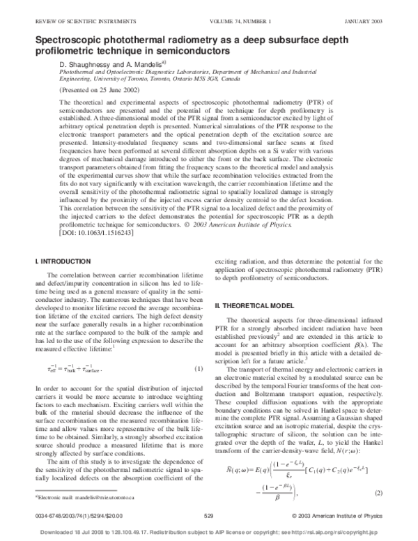 (PDF) Spectroscopic photothermal radiometry as a deep subsurface depth ...