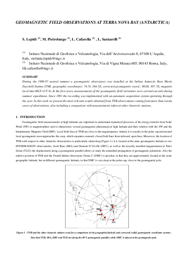 (PDF) High resolution geomagnetic field observations at Terra Nova Bay, Antarctica
