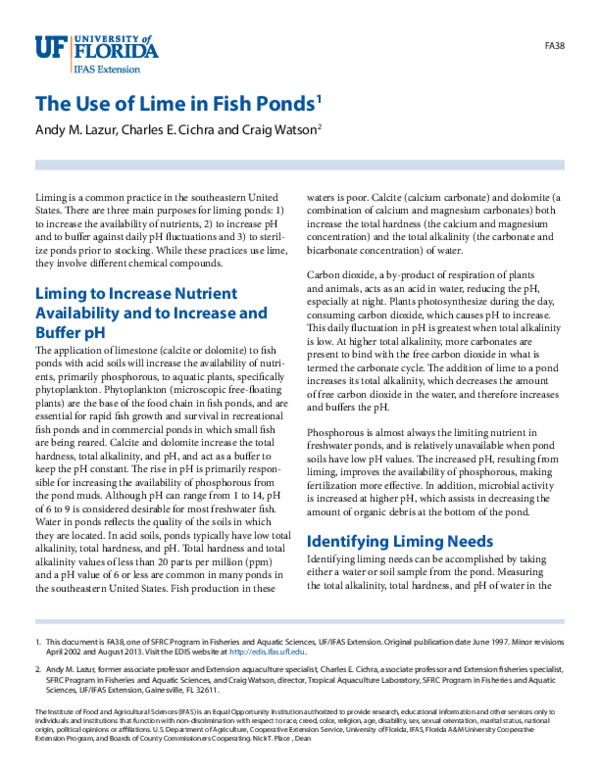 (PDF) The Use of Lime in Fish Ponds 1