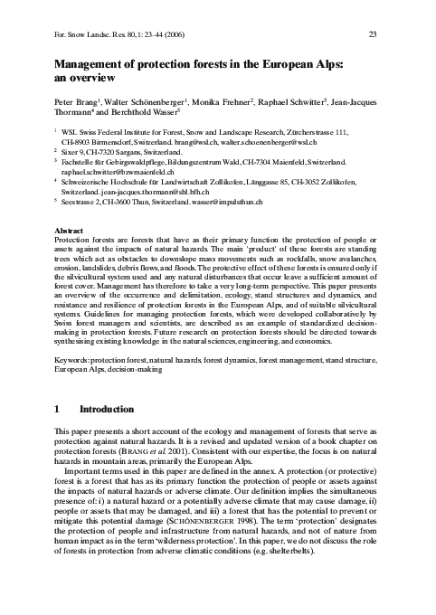 (PDF) Management of protection forests in the European Alps: an overview